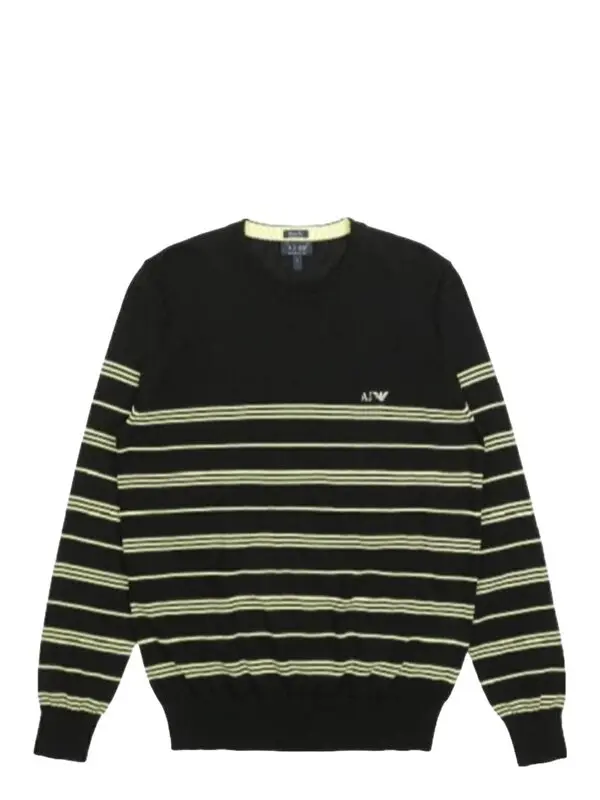 Emporio Armani Striped Crew Neck Pullover - Black