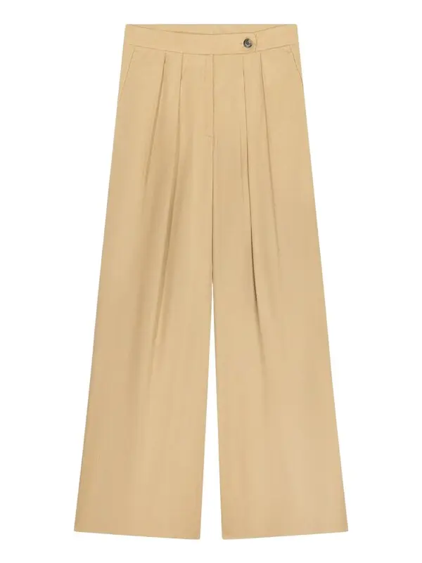 Dries Van Noten Pleated Wide Leg Trousers - Beige