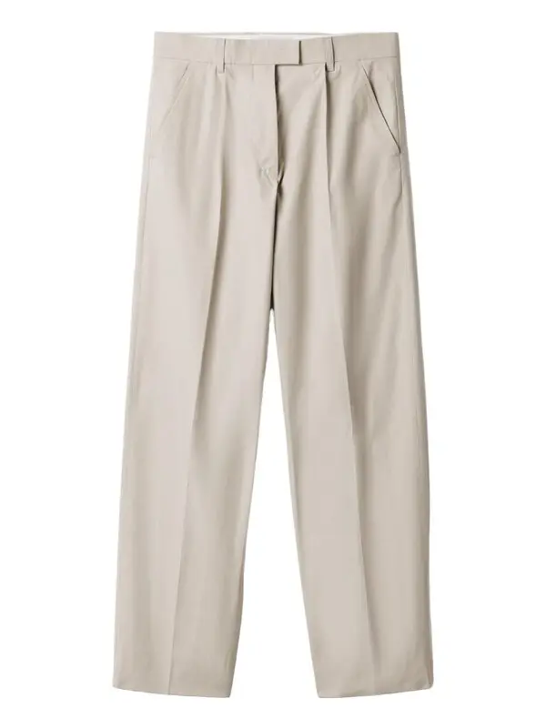 Miu Miu Straight Leg Trousers With Embroidered Logo - Limestone