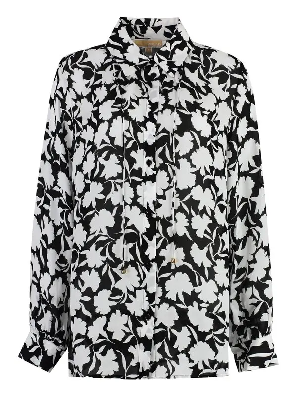 Michael Kors Allover Floral Printed Long-sleeved Shirt - Black