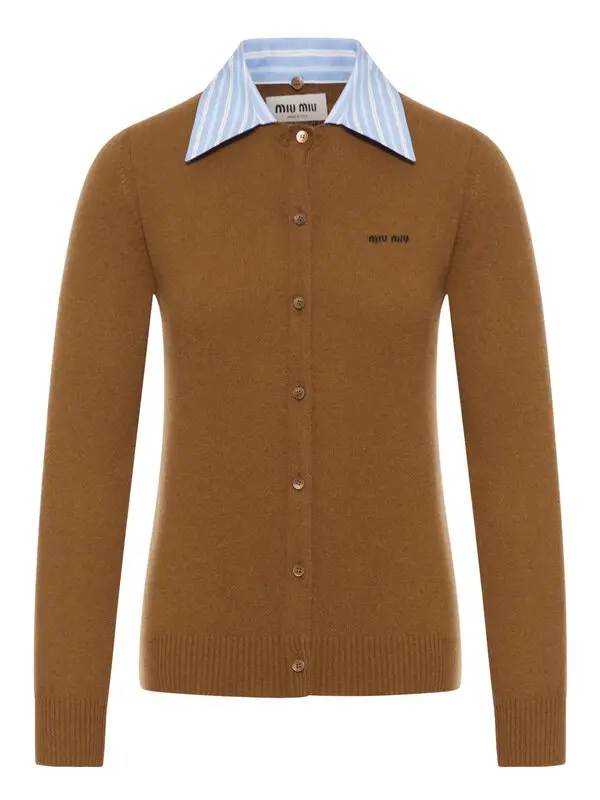 Miu Miu Cashmere Cardigan With Lapel Collar - Brown