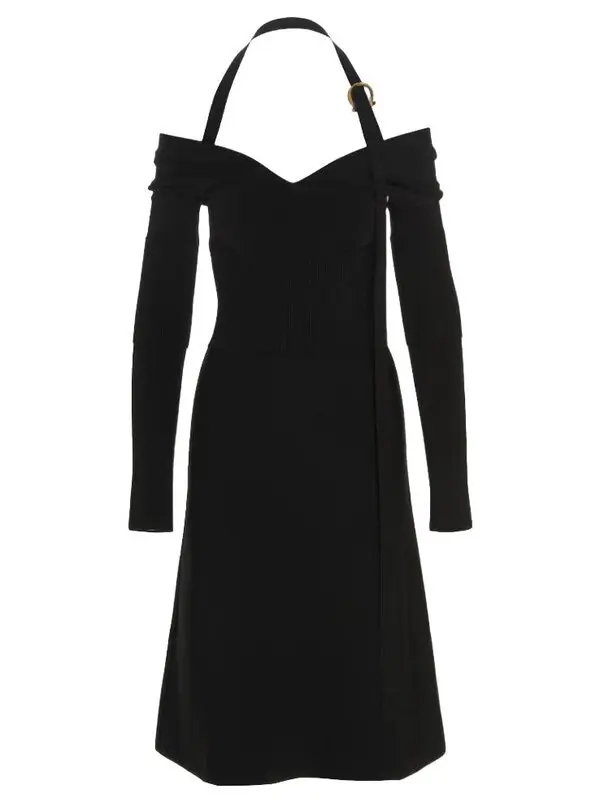 FERRAGAMO Halterneck Cold Shoulder Dress - Black