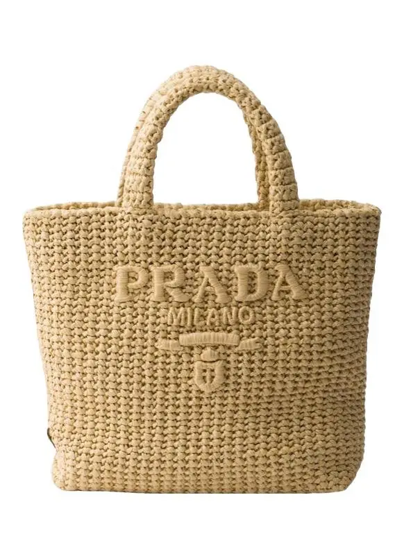 Prada Logo Detailed Small Tote Bag - Nude