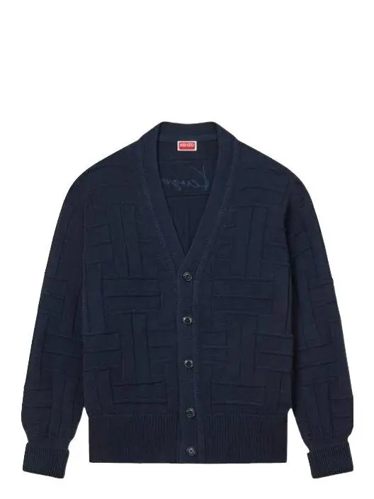 Kenzo Textured Knit Cardigan - Blue Black