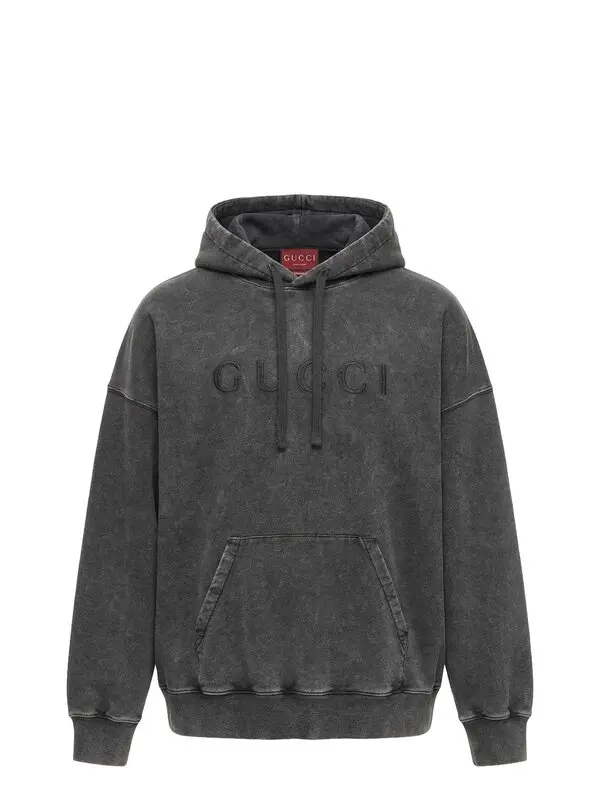 Gucci Vintage Effect Drawstring Hoodie - Black