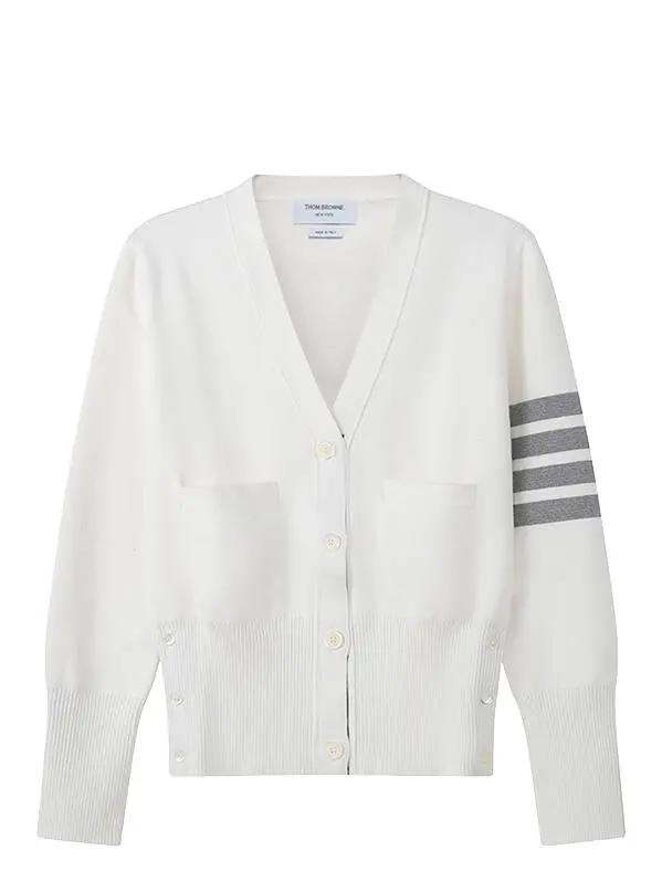 Thom Browne 4-bar V-neck Cardigan - White