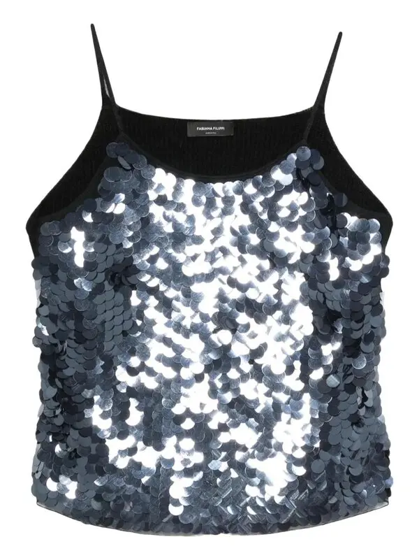 Fabiana Filippi Sequin Embellishment Spaghetti Strap Top - Black