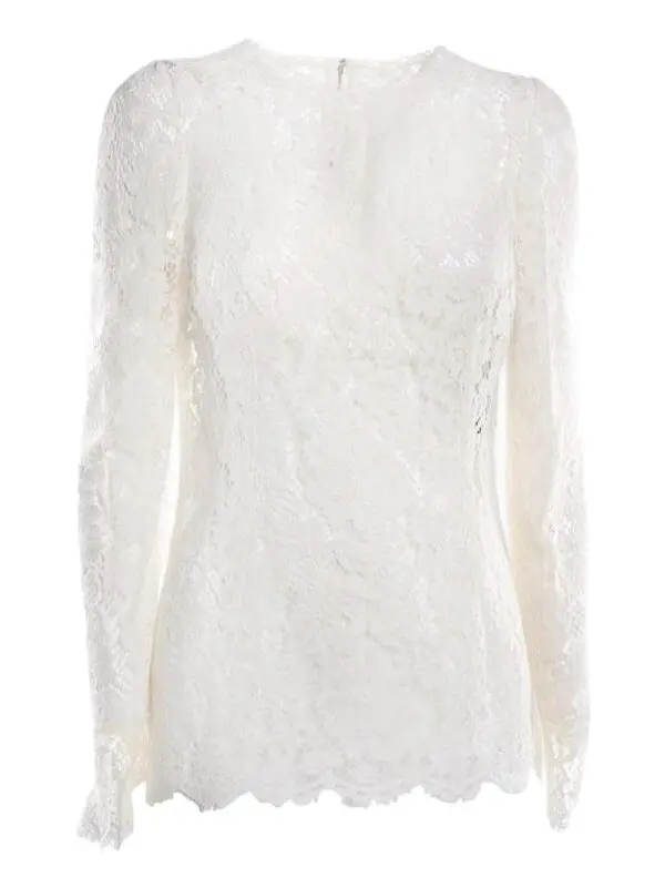 Dolce & Gabbana Floral Lace Long Sleeve Top - White