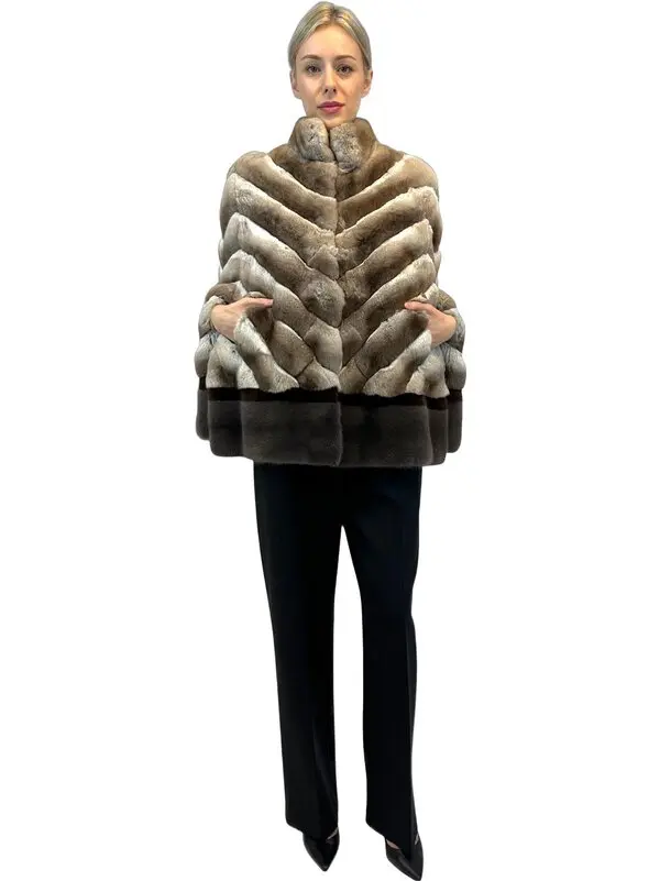 LISKA Standing Collar Fur Jacket - Black
