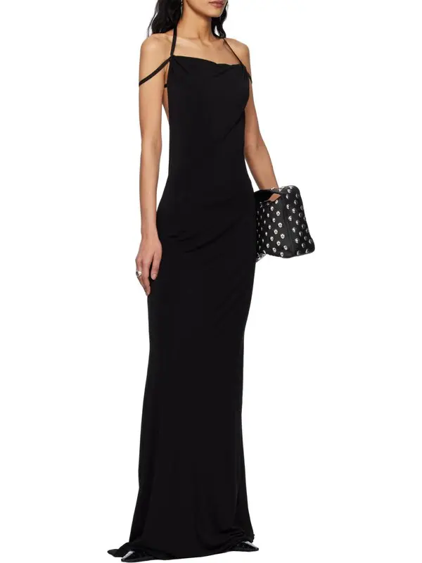 MARINE SERRE Draped Jersey Cowl Neck Maxi Dress - Black