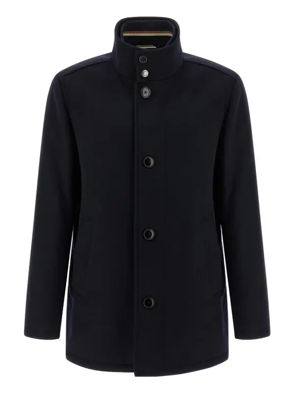 Hugo Boss Relaxed-fit Button-up Coat With High Neck - Blue