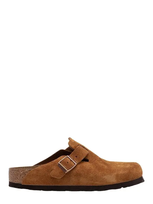 BIRKENSTOCK Suede Clog With Buckle - Brown