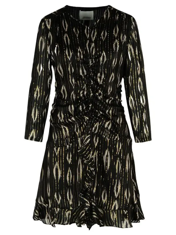 Isabel Marant Étoile Octavi Mini Dress With Geometric Print And Ruffles - Black