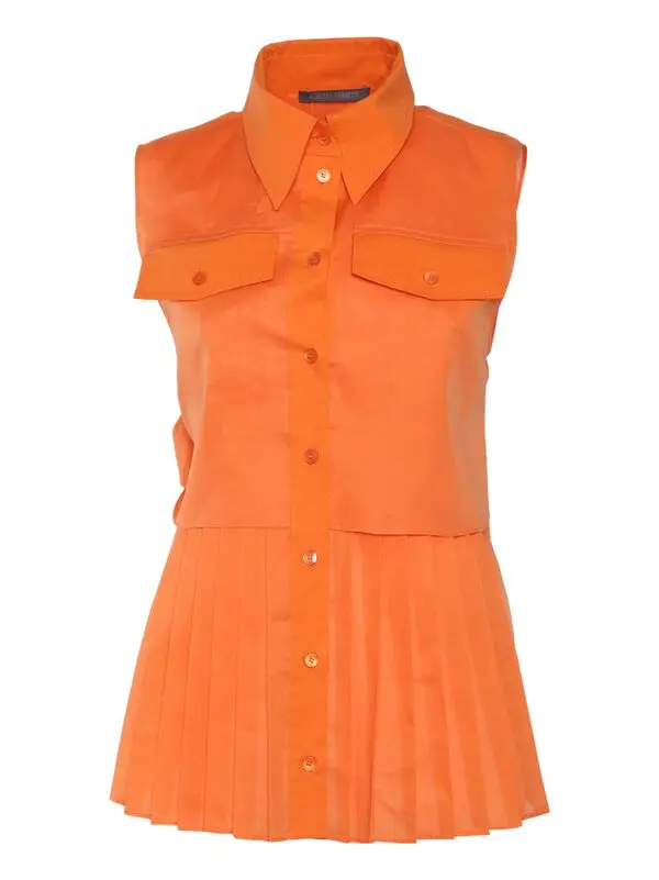 Alberta Ferretti Sleeveless Collared Shirt With Pleated Hem - Orange