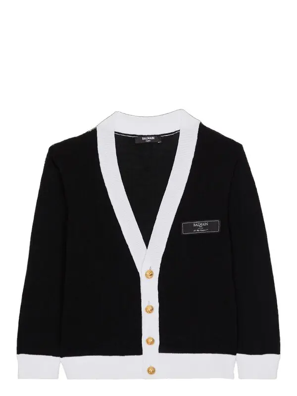 Balmain Two-tone Knit Cardigan With Gold Button Detail - Black