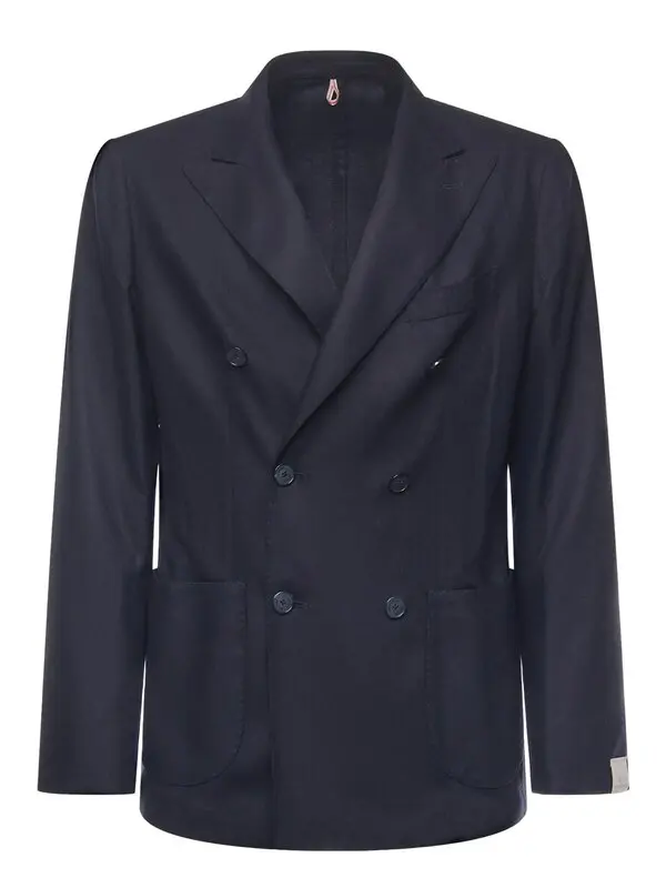 SANTANIELLO Peak Lapel Double Breasted Jacket - Blue