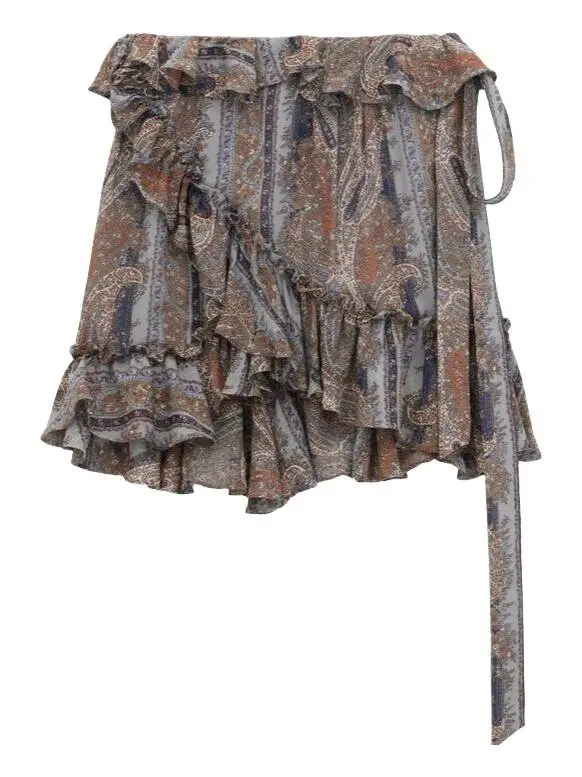 Saint Laurent Ruffled Wrap Miniskirt - Gray