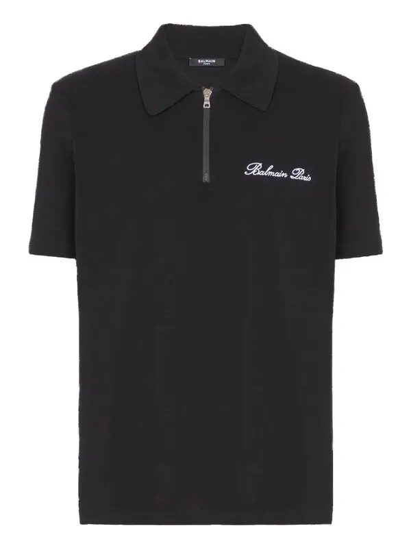 Balmain Logo Embroidered Short-sleeved Polo Shirt - Black