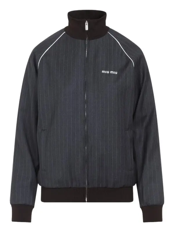 Miu Miu Pinstriped Zip-up Blouson Jacket - Slate Grey