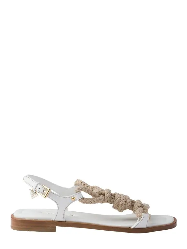 Prada Knotted Detail Open Toe Flat Sandals - White