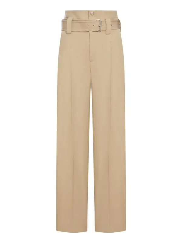 Bottega Veneta High Waist Trousers With Buckle Belt - Sand