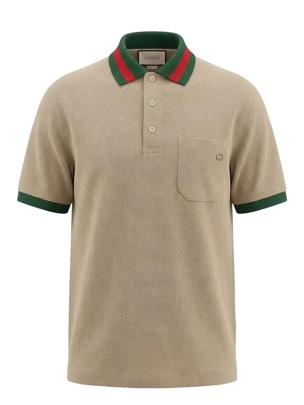 Gucci Cotton Piquet Polo With Web Collar - Nude