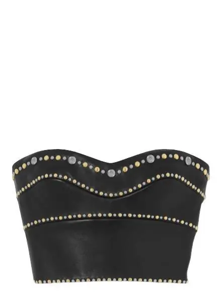 Versace Off-shoulder Leather Corset Top With Medusa Buttons - Black