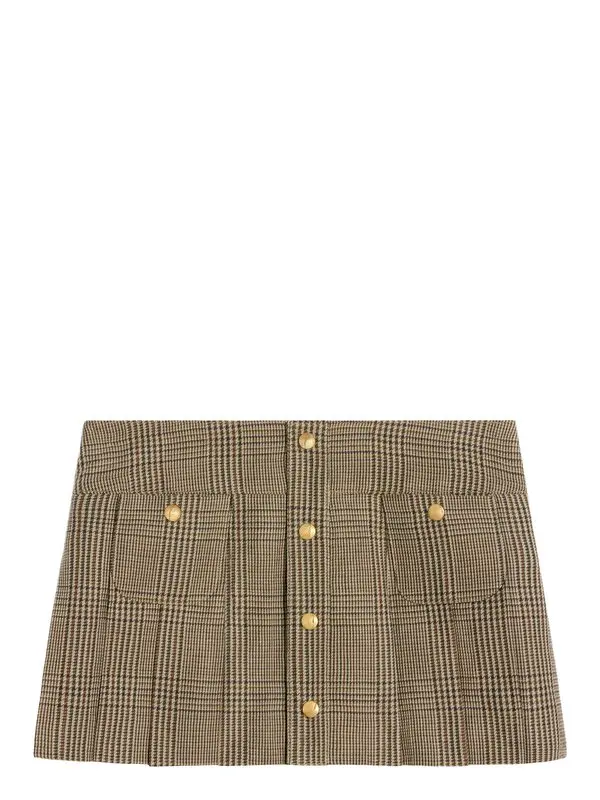 Celine Pleated Mini Skirt In Linen And Wool - Brown
