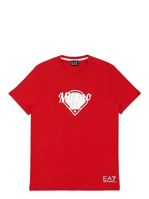 EA7 Logo T-shirt With Round Neck - Red