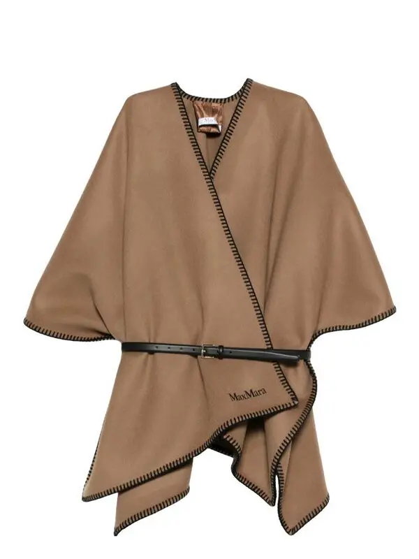 Max Mara Logo Cape With Belt - Camel-colored