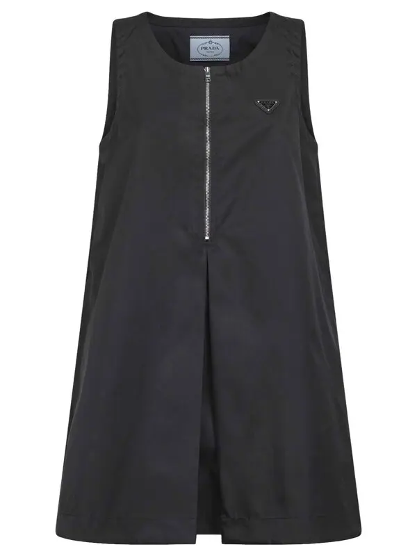 Prada Sleeveless Logo Plaque Mini Dress - Black