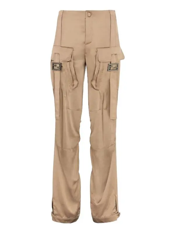 Fendi Low Rise Satin Cargo Pants With Ff Buckle Detail - Brown