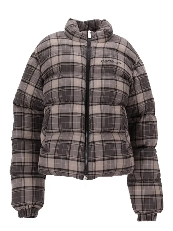 Off-White Plaid Zip-up Down Jacket - Black