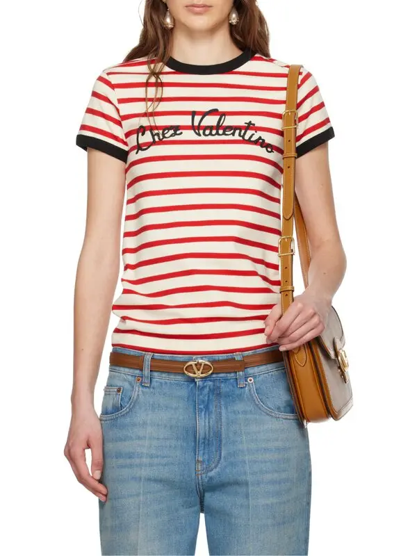 Valentino Garavani Striped Crewneck T-shirt - White