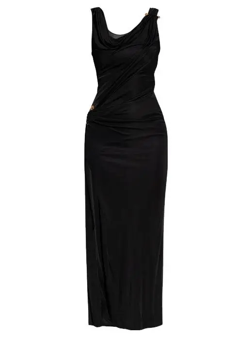 Versace Safety-pin Detailed Ribbed Dress - Black