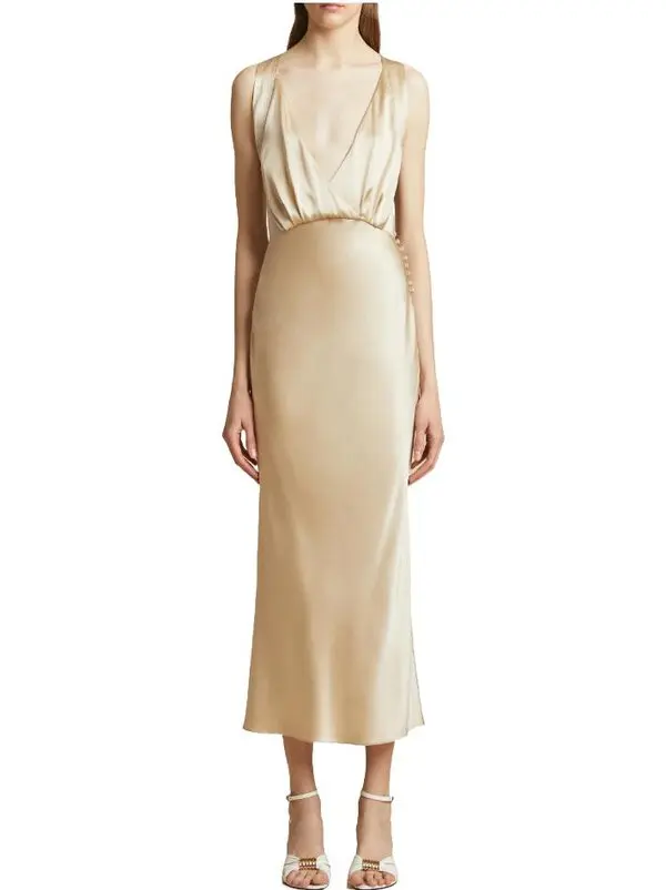 Khaite Sleeveless V-neck Maxi Dress - Nude