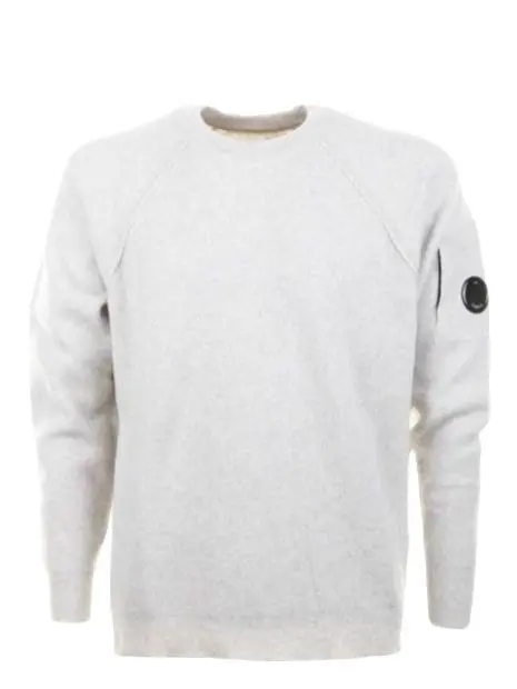 C.P. COMPANY Raglan-sleeve Lens-pocket Crew Neck Sweater - Off White Melange