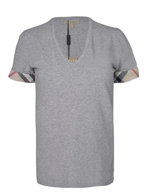 Burberry V-neck Checked T-shirt - Gray