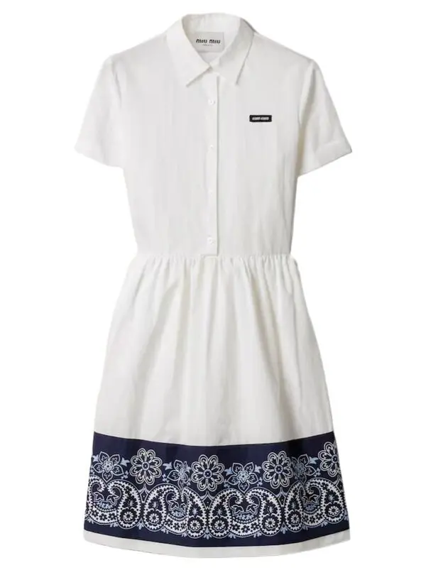 Miu Miu Slubbed Poplin Shirt Dress With Print - White/blue