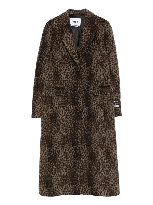 MSGM Single-breasted Long Coat With Lapel Collar - Brown