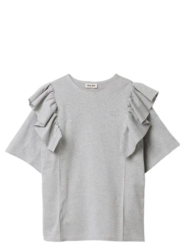Miu Miu Ruffled Crewneck Dress - Gray
