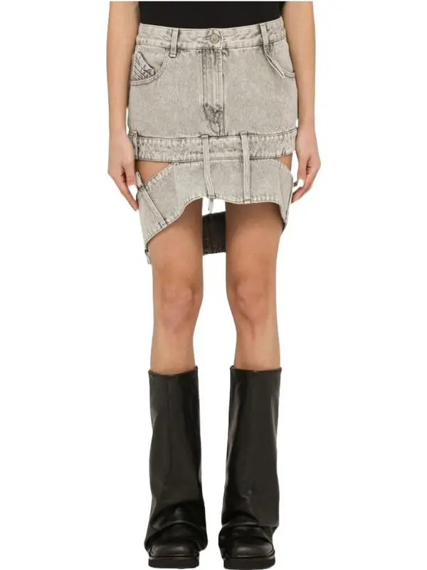 Attico Cut-out Denim Mini Skirt - Gray