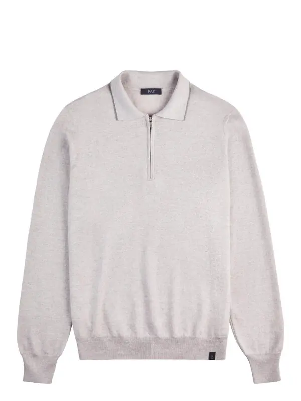 FAY Zip-collar Wool Polo Shirt - Grey