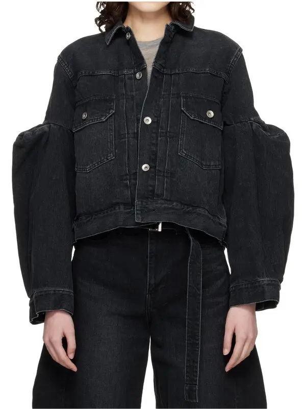 Sacai Non-stretch Denim Jacket With Modified Lantern Sleeves - Black
