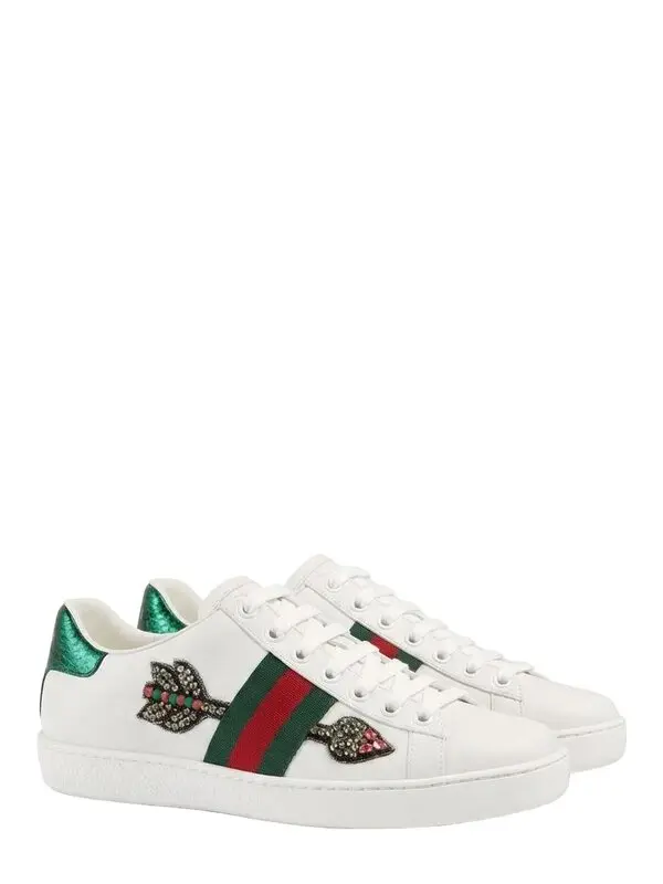 Gucci Ace Diamond-encrusted Casual Sneakers - White