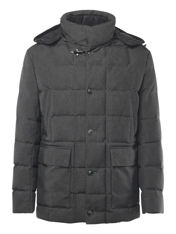 FAY Removable Hood Canvas Coat - Black