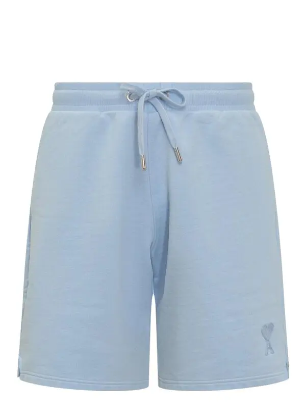 Ami Drawstring Waist Shorts With Logo Detail - Blue