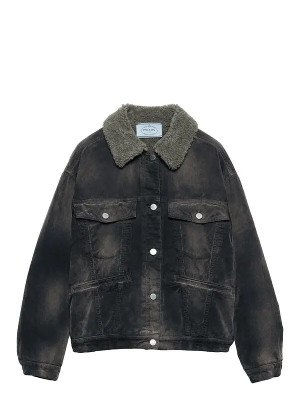 Prada Corduroy Blouson Jacket With Fleece Lining - Black