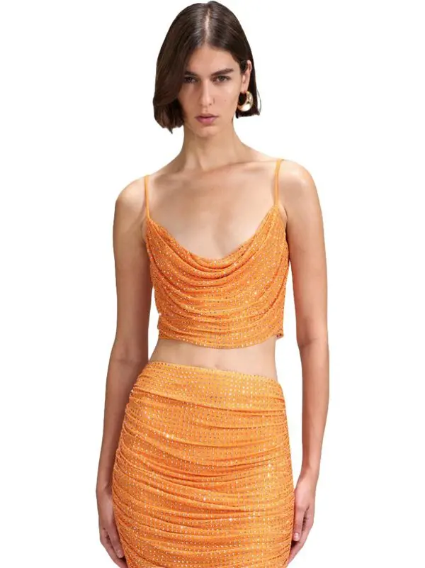 SELF-PORTRAIT Embellished Draped Neckline Top - Orange