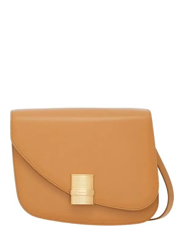 FERRAGAMO Logo Plaque Asymmetrical Crossbody Bag - Brown